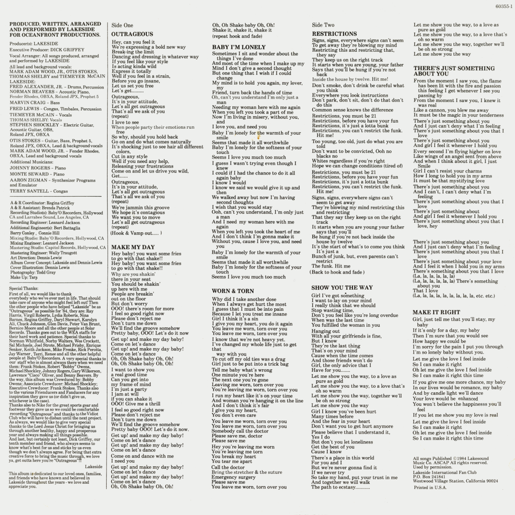 Lakeside – Outrageous | Vinyl Album Covers.com